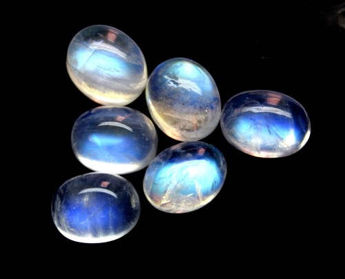 6PCs Blue Fire Natural Moonstone Cabochon Gemstone, 6x8mm Untreated ...