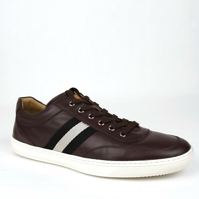 Bally Men's Merlot Calf Leather Sneakers with Black White Web 6.5D ...