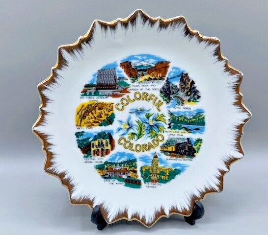 Vintage Colorful Colorado Collector Souvenir Plate Gold Starburst Edge ...