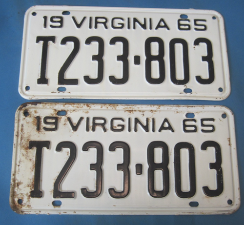 1965 Virginia license plates matched pair DMV clear for vintage ...