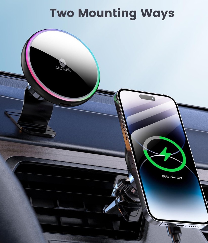 MOKPR for Magsafe Car Mount Charger-15W Wireless Car Charger-Magnetic ...