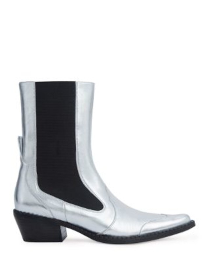 BY FAR Womens Silver Heel Pull-Tab Otis Toe Block Heel Leather Chelsea ...