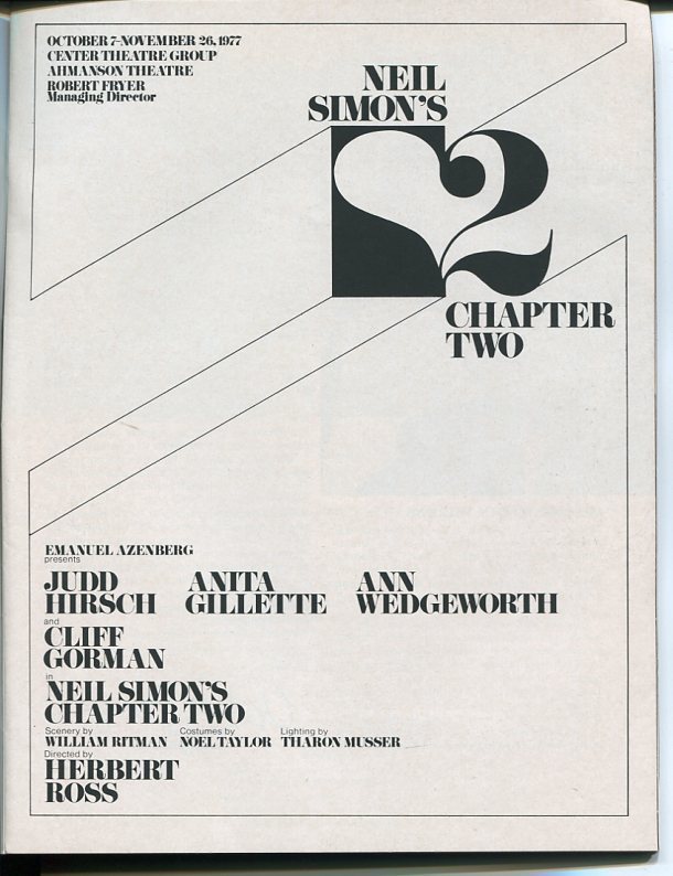 Judd Hirsch Anita Gillette Ann Wedgeworth Neil Simon Chapter Two 1977 ...