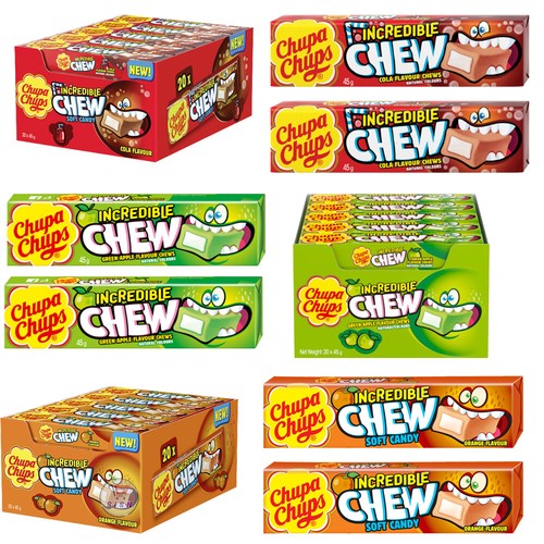 Chupa Chups Incredible Chew Orange, Green Apple, Cola Bubblegum Candy ...