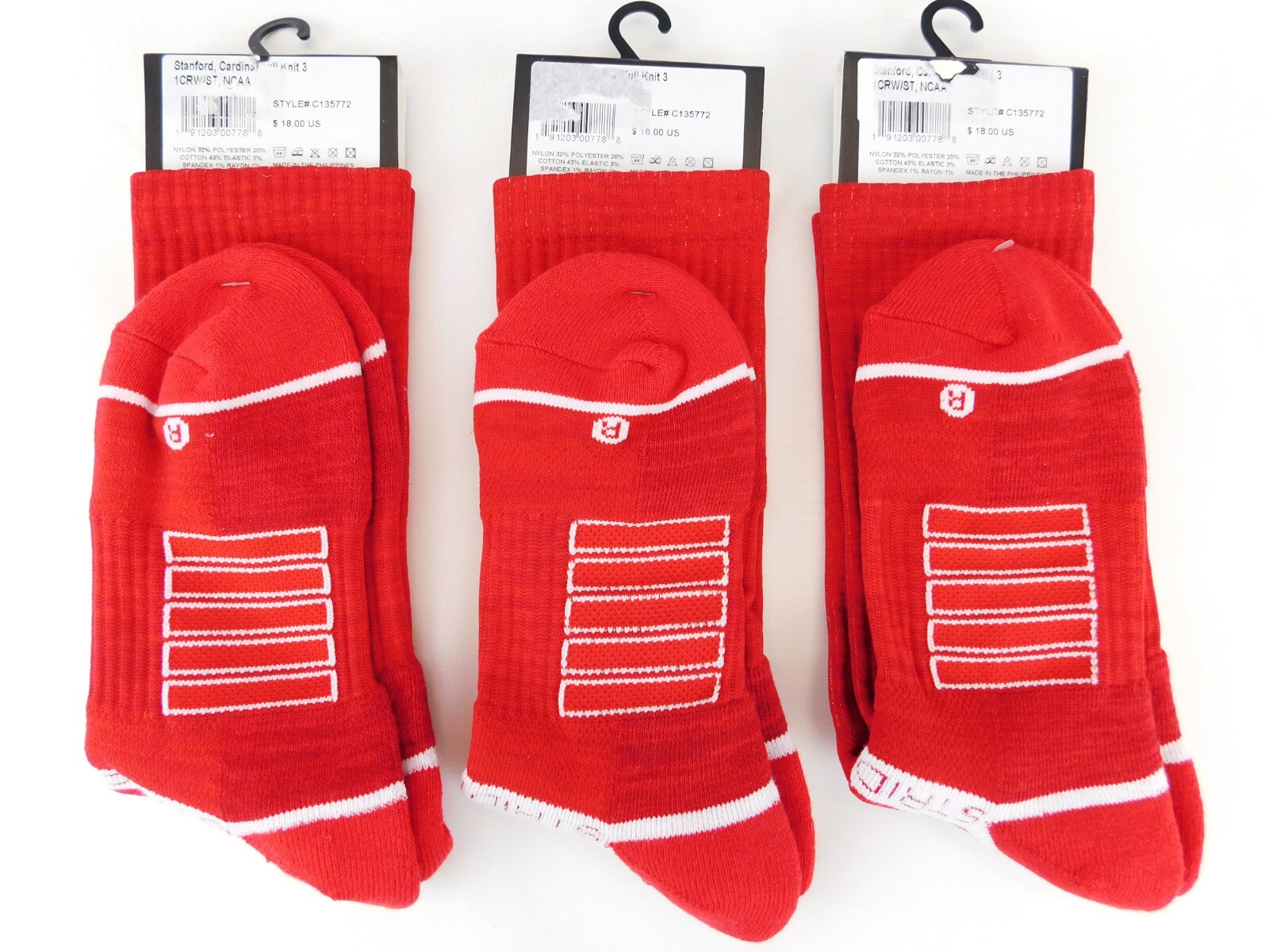 3-Pack Strideline Mens Stanford Cardinal Crew Socks Full Knit Multi ...
