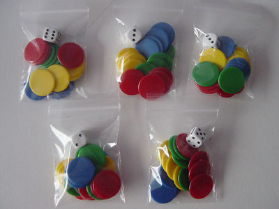5 Packs of Counters and Dice, Tiddlywinks, total 80 (22mm) counters & 5 ...