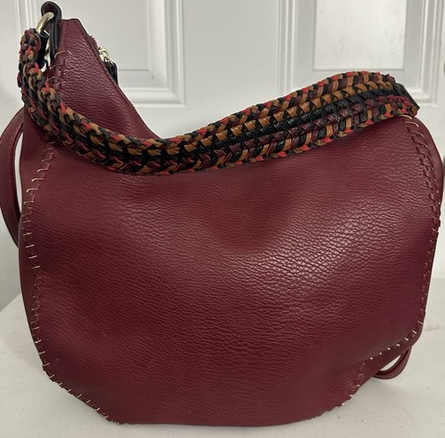 Sandra Roberts Squared Shoulder/ Handbag Braid Trim Burgundy Bag | eBay