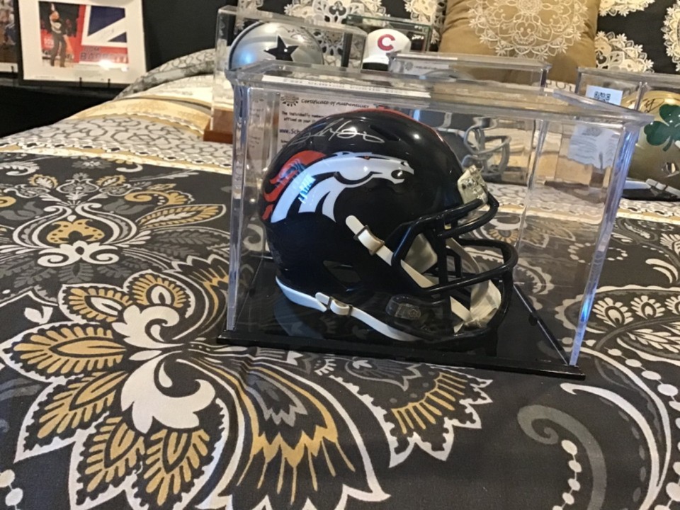 Autographed Clinton Portis Mini Football Helmet, Denver Broncos in a ...