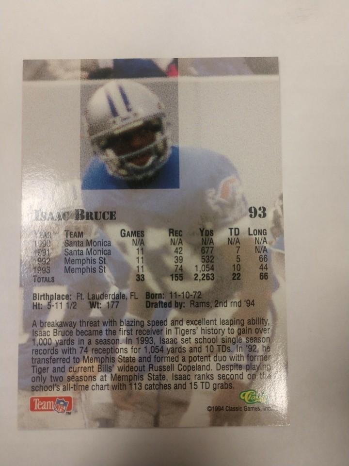 1994 Classic Draft Gold Isaac Bruce Rookie Card | eBay