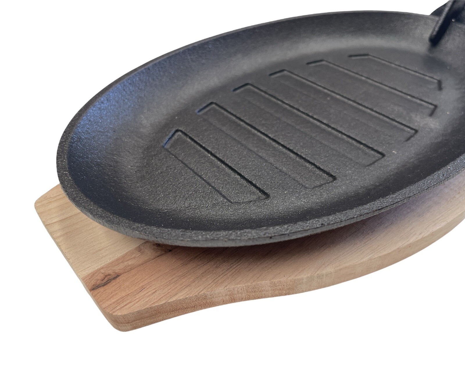 Steak Sizzle Plate Cast Iron Sizzling Platter Serving Plate Wooden Base ...