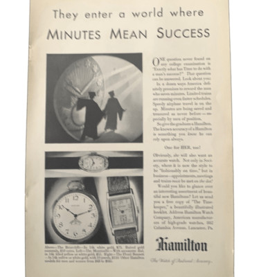 Vintage 1930 Hamilton Watch Minutes Mean Success Ad Advertisement | eBay