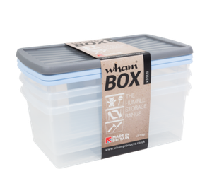 WHAM 9L LITRE STORAGE BOXES CONTAINERS X3 BLUE WITH GREY LID STRONG ...