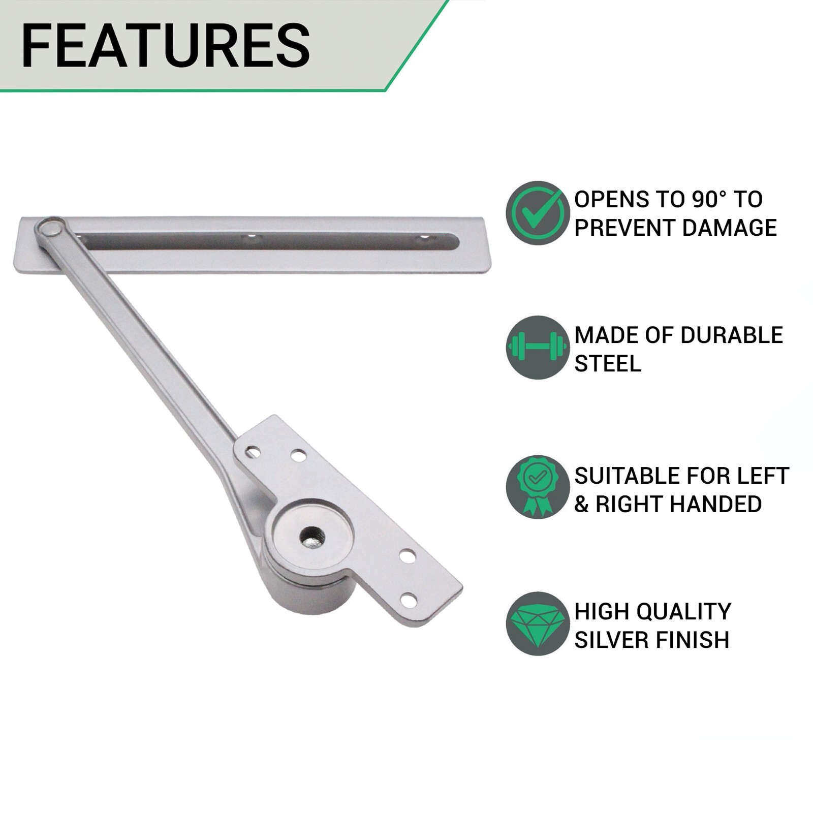 Door Restrictor Friction Stay Arm Surface Mounted 90 Deg Opening Silver ...