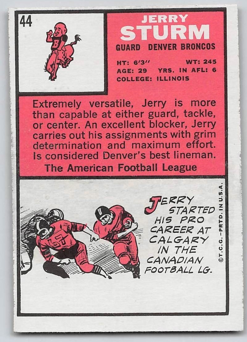 1966 JERRY STURM - Topps Football Card - # 44 - DENVER BRONCOS | eBay