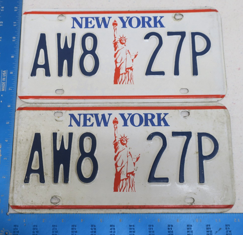 New York License Plate Tag 1986 86 NY Pair Set Graphic Statue of ...