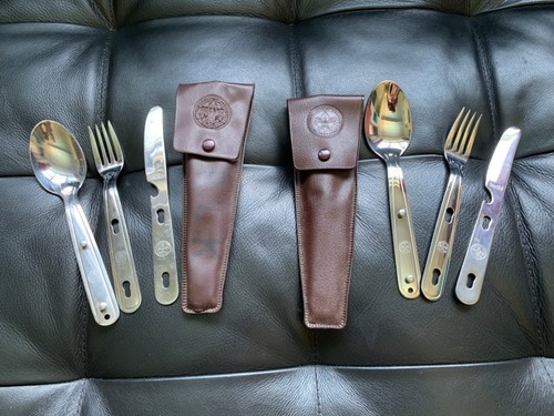 2 Vintage Imperial BSA Boy Scout Utensil Sets Knife/ Spoon/Fork Combo ...