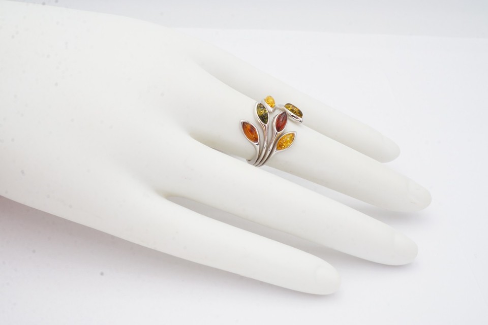 Vintage Sterling Silver 925 Amber Leaf Ring Size 7 Adjustable | eBay