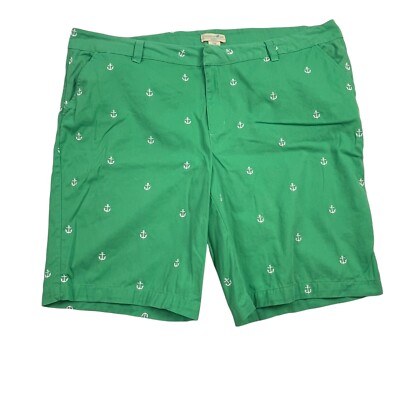 Caribbean Joe Shorts Womens 20W Green Embroidered Anchor Slash Pocket ...