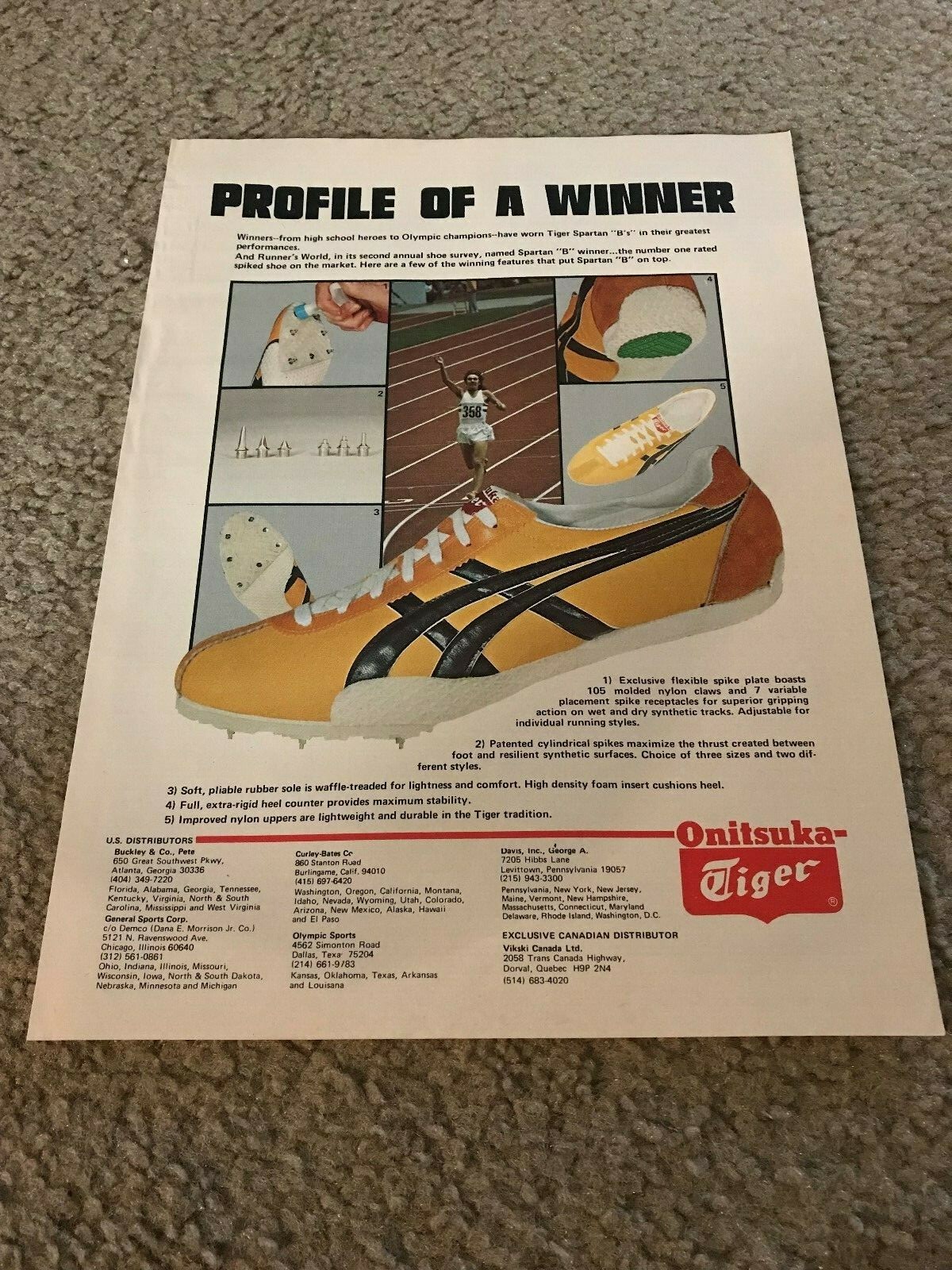 Vintage 1977 ASICS ONITSUKA TIGER SPARTAN B Spiked Running Shoes Poster ...