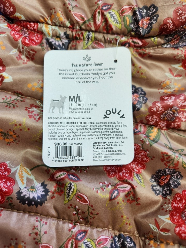 The Nature Lover YOULY Pet Coat 16-19” Med / LARGE Pink Tan Girl Dog ...
