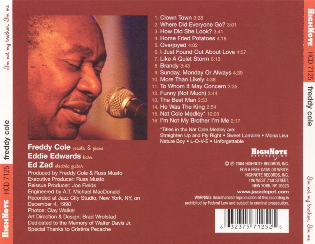 I'm Not My Brother, I'm Me by Freddy Cole (CD, Jun-2004, Highnote Records, Inc.) for sale online ...