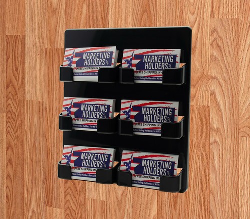 6 Pocket Business Card Display Rack Multi Slot Wall Mount Black with ...