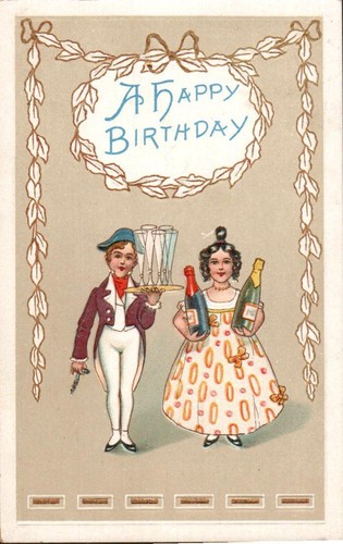 COLONIAL COUPLE Holds CHAMPAGNE On Beautiful Vintage 1912 BIRTHDAY ...