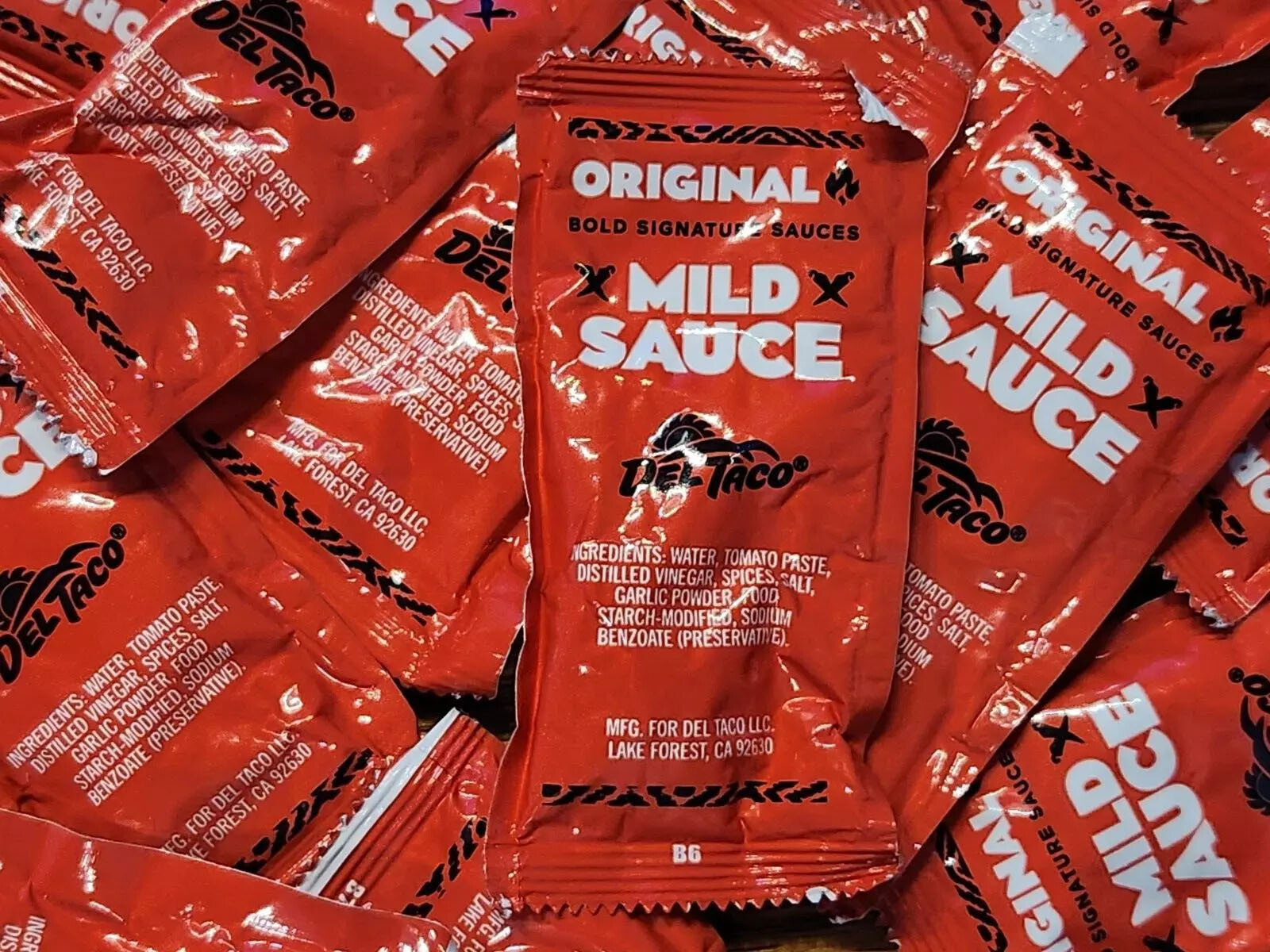 Del Taco Original Mild Sauce Red Lot of 20 Packs Packets Condiments | eBay