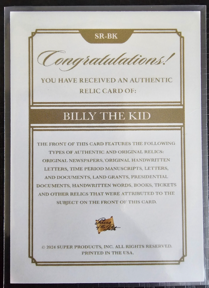 Pieces Of The Past Billy The Kid Authentic Relic #SR-BK | eBay