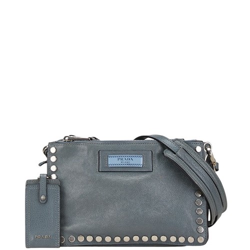 Prada Etiquette Studded Diagonal Shoulder Bag Light Blue Leather Women ...