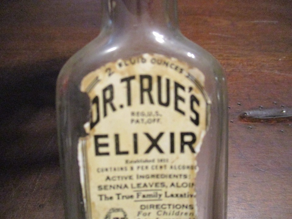 Dr. True's Elixir Medicine Bottle Advertising Auburn ME Natick MA Worm ...