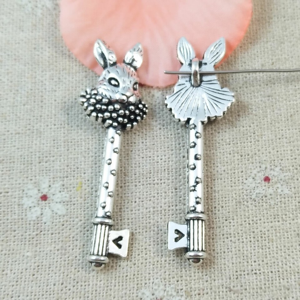 Free Ship 30 Pcs Tibetan Silver Rabbit Key Charms Pendant 51X16MM L ...