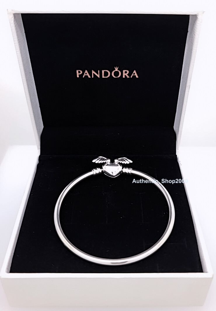 NEW Authentic PANDORA 925 Silver Winged Heart Bangle Charm Bracelet ...