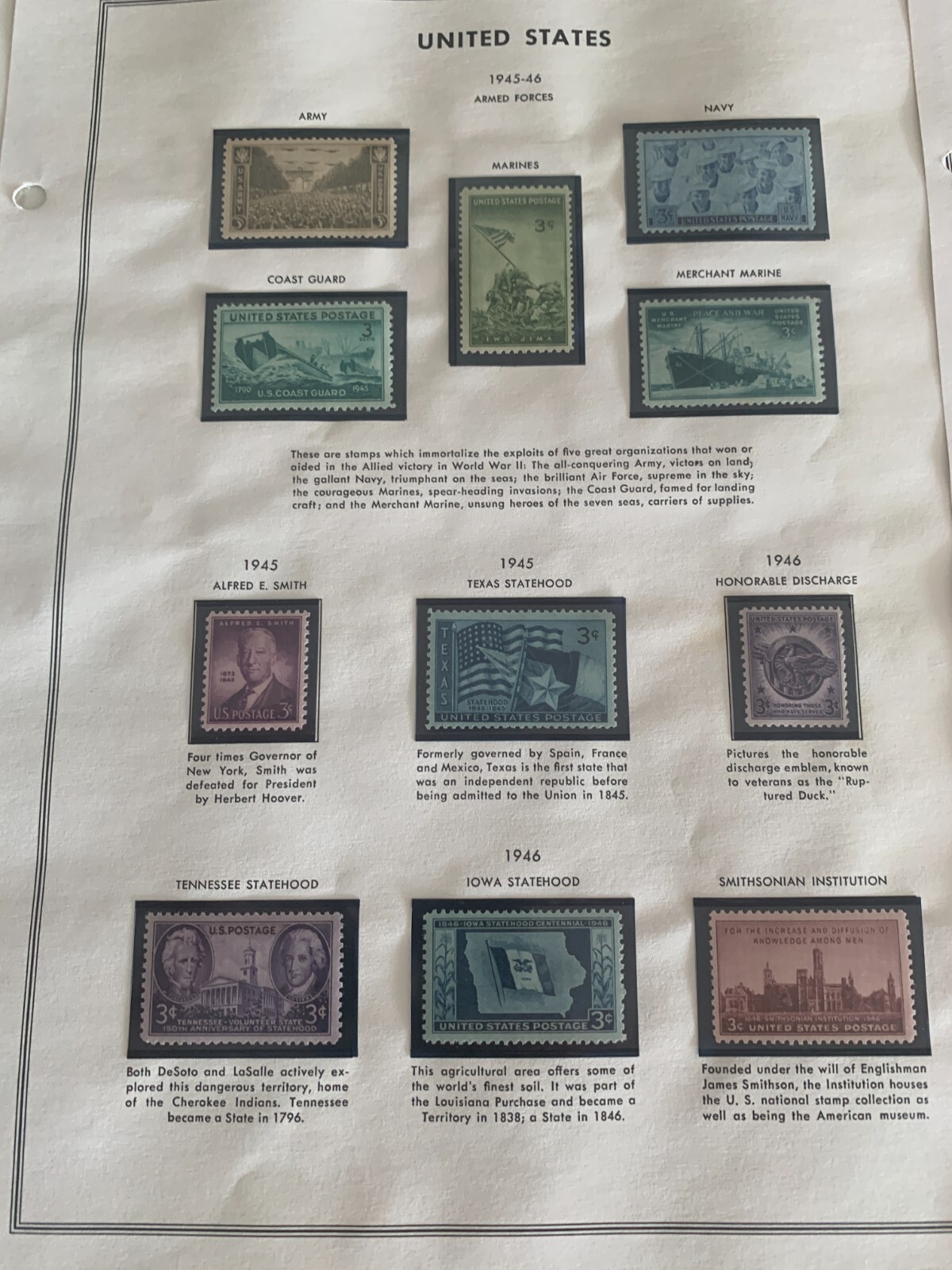 US Commemorative Stamp Collection Years 1935 - 1946 Mint Scott range ...