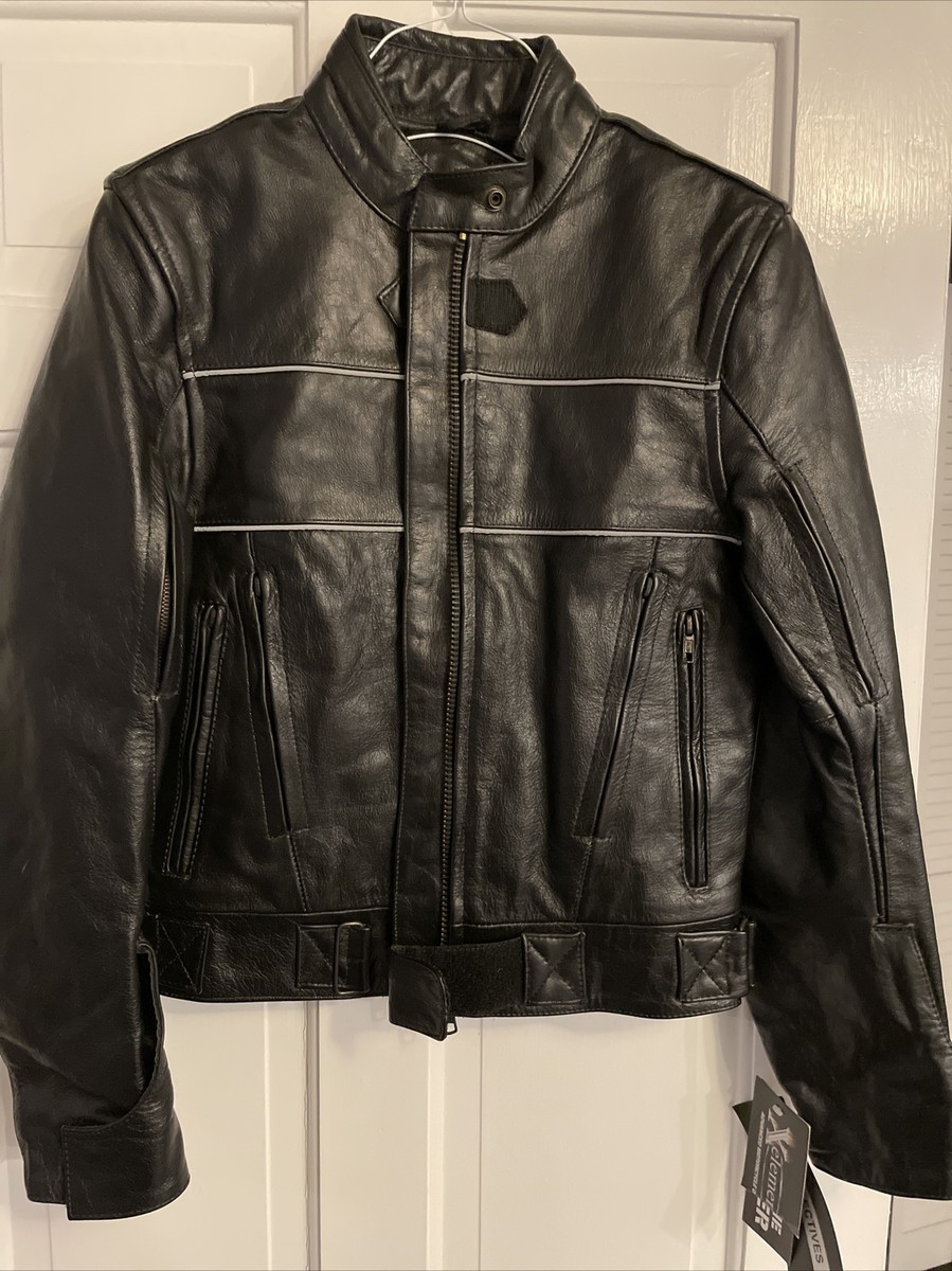 Xelement Leather XELEMENT Mens Leather Biker Jacket UK 40 Large Black