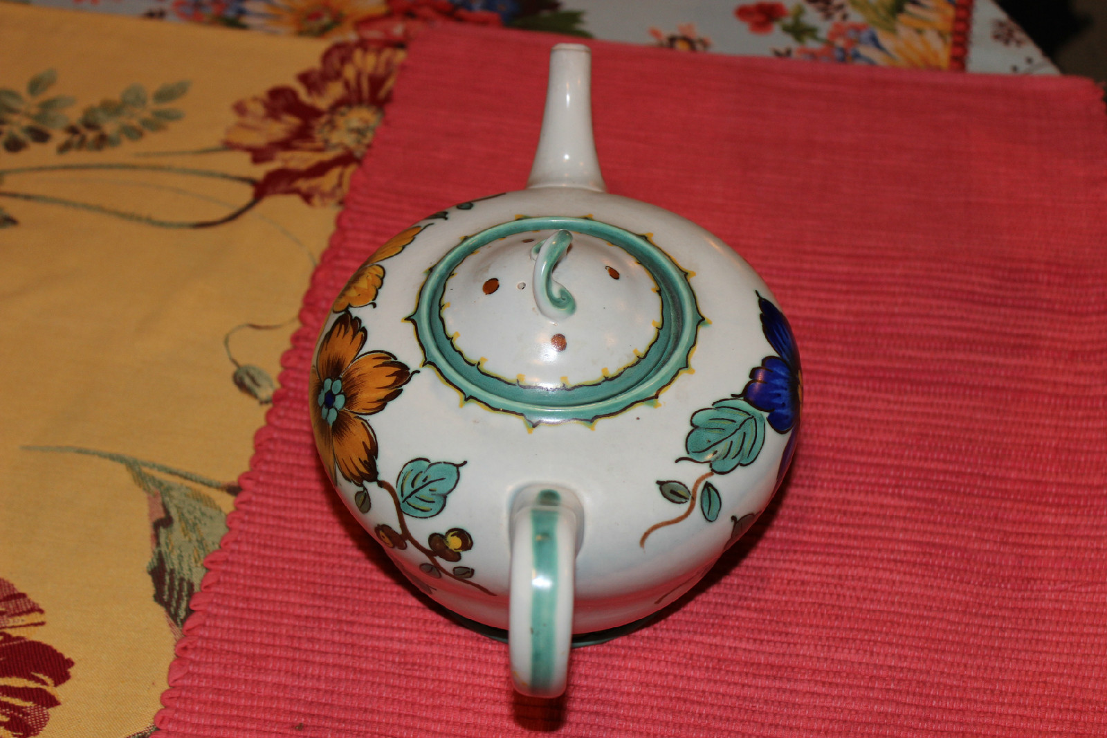 Vintage Musical Pottery Teapot Painted Flowers Bold Colors Large Teapot ...
