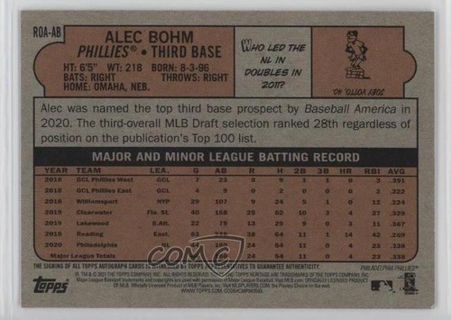 2021 Topps Heritage Real One Alec Bohm #ROA-AB Rookie Auto RC | eBay