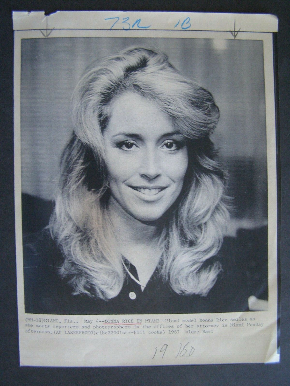 AP Wire Press Photo 1987 Model Donna Rice at her attorney's Office in ...