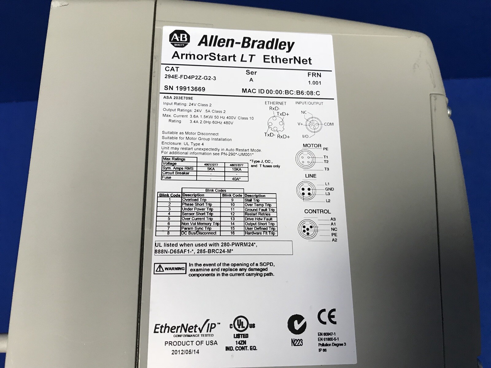 ALLEN BRADLEY 294E-FD4P2Z-G2-3 ArmorStart LT Distributed Motor ...