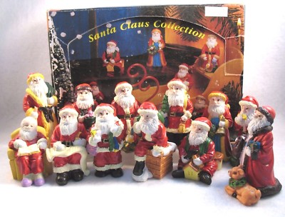 Boxed Set,12 Sm. Resin Santa Figures Christmas Decoration Vintage ...