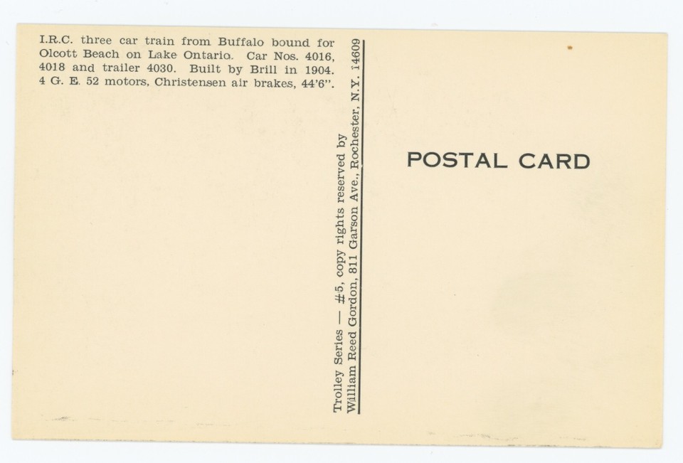 I.R.C. Trolley Series - #5 ~Three Car Train~ Olcott Beach, NY ~VTG ...
