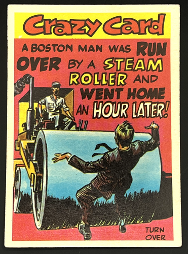 1961 Topps Crazy Cards #65 A Boston Man Was Run Over Card | eBay