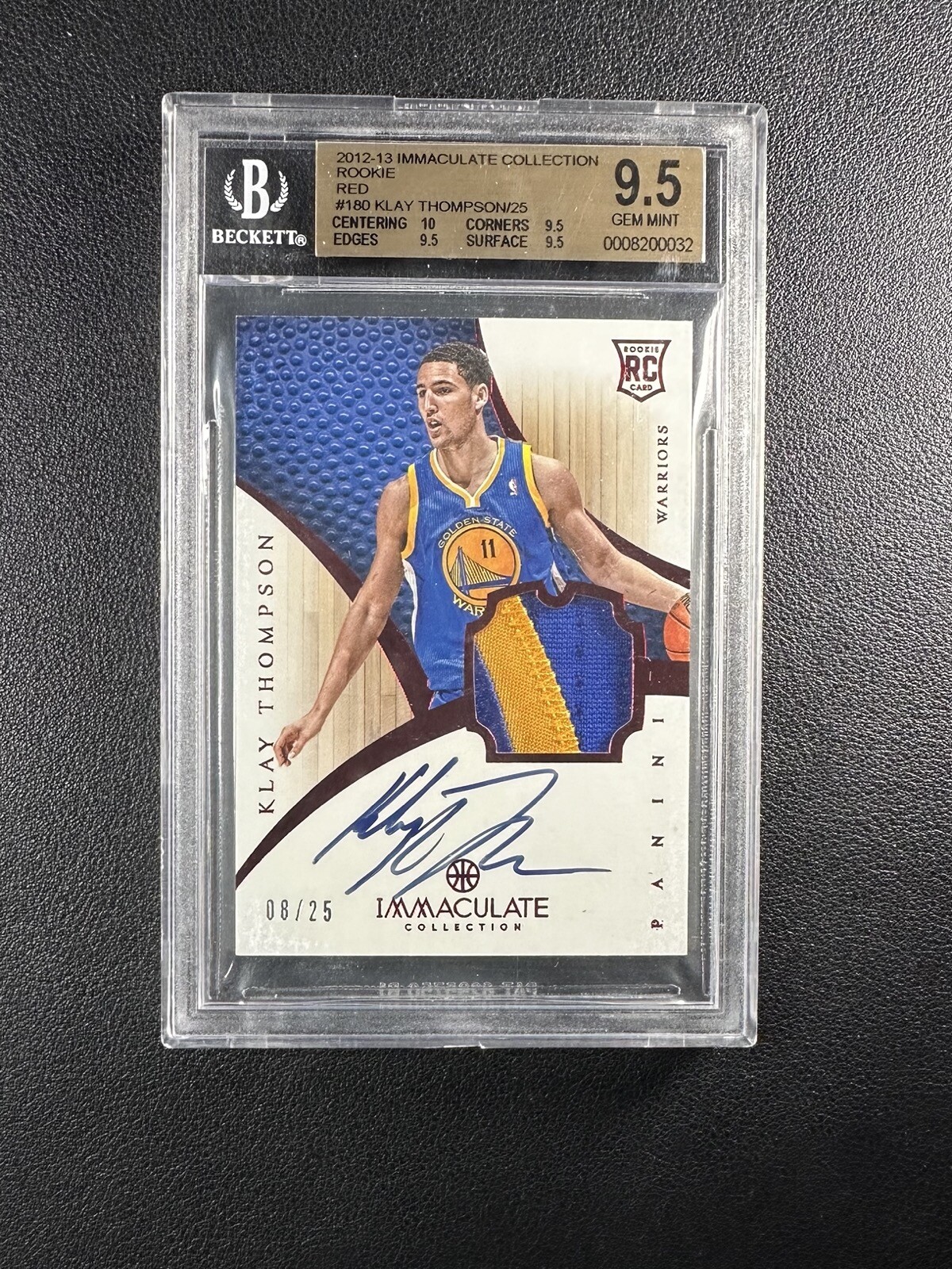 KLAY THOMPSON BGS 9.5 2012-13 IMMACULATE COLL #180 ROOKIE PATCH AUTO ...