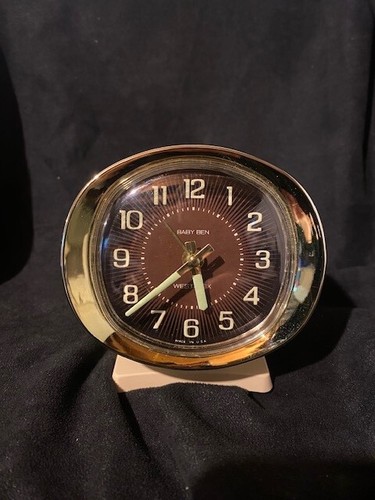 Working Westclox Baby Ben Wind-Up Alarm Clock Ivory Gold Trim Luminaire ...