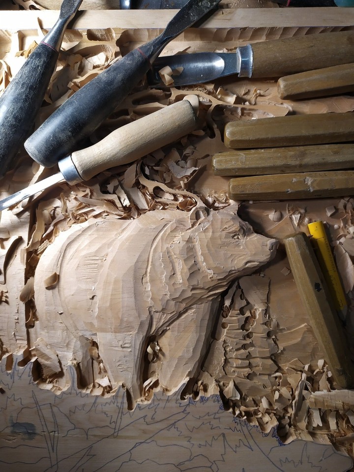 3D Wooden Picture Wood Carving Wall Art Handcarved Buddies Bears ...
