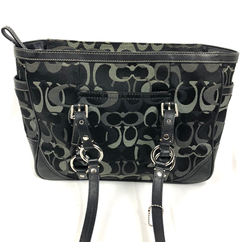 COACH BLACK/gray signature SATCHEL GALLERY FRONT Shoulder Bag #F0849 ...