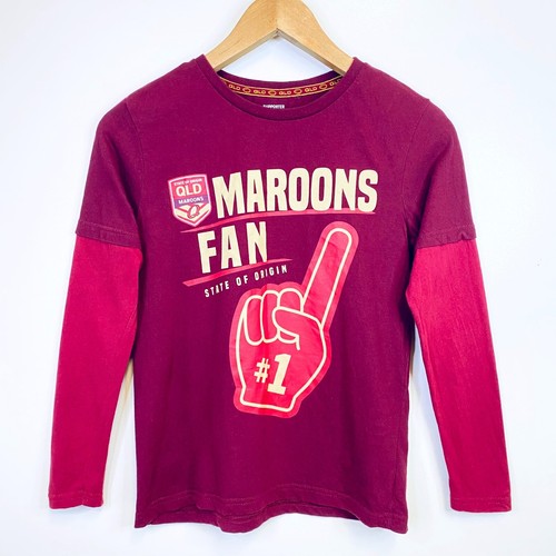 State of Origin QLD Maroons Fan Long Sleeve Shirt Boys Size 10 Rugby ...