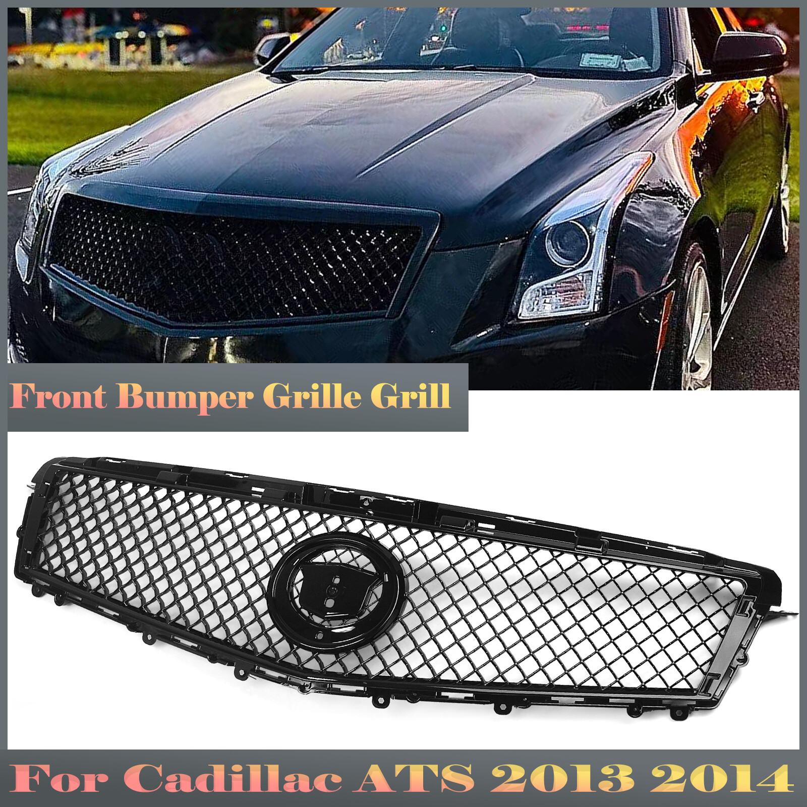 Car Front Bumper Grille Grill Kit For Cadillac ATS 2013 2014 Honeycomb ...