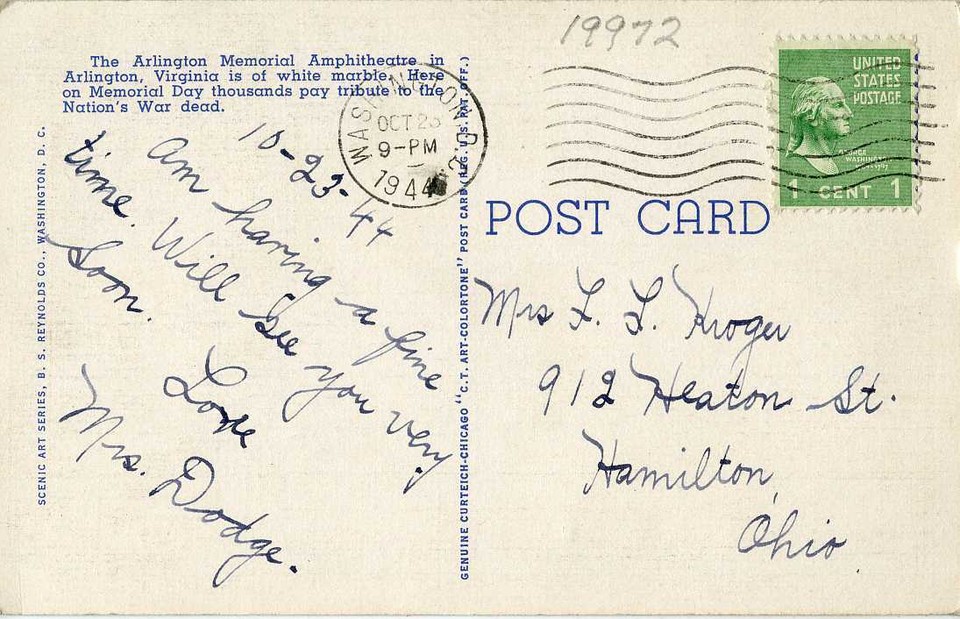 Virginia Arlington ~ ARLINGTON MEMORIAL AMPHITHEATRE ~ 1944 Postcard ...