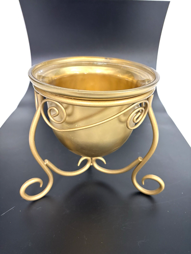 Gold Painted Glass Cache Pot with Wrought Iron Stand | eBay